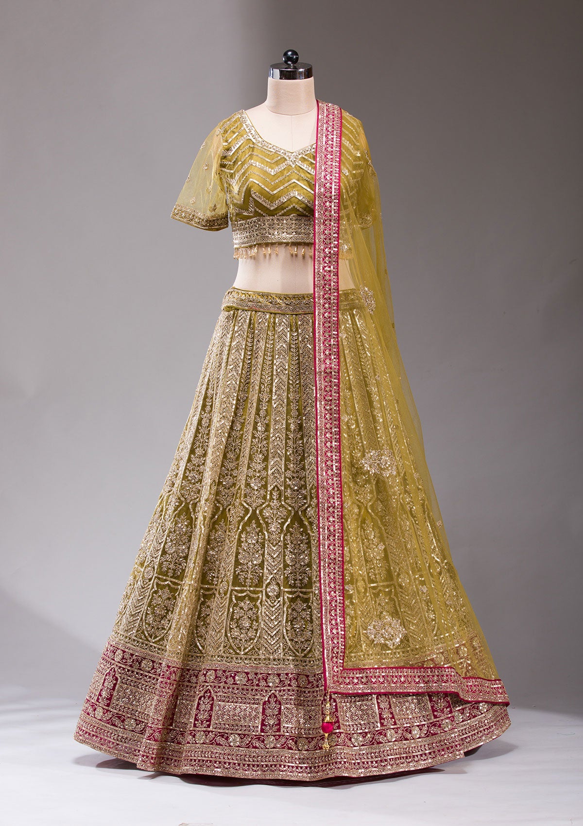 Buy Mehendi Cording Net Readymade Lehenga - Koskii
