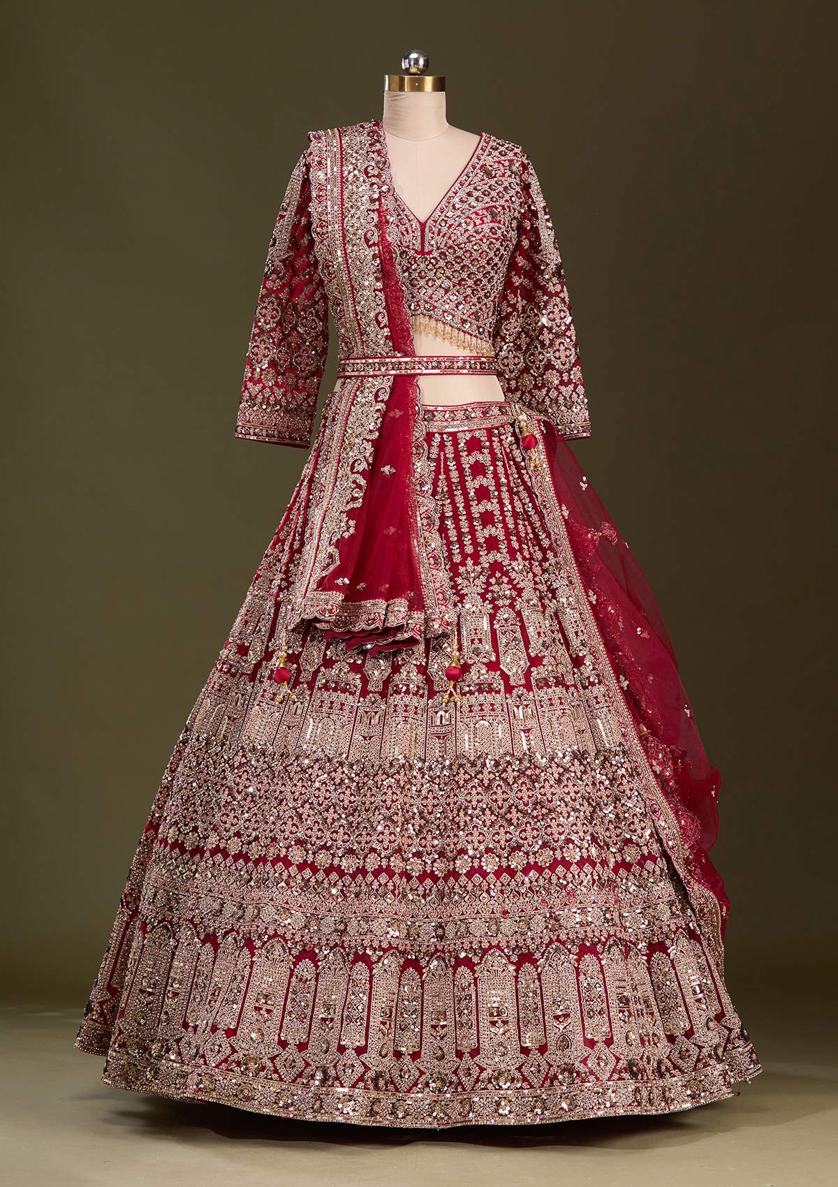 Buy Maroon Sequins Net Readymade Lehenga - Koskii