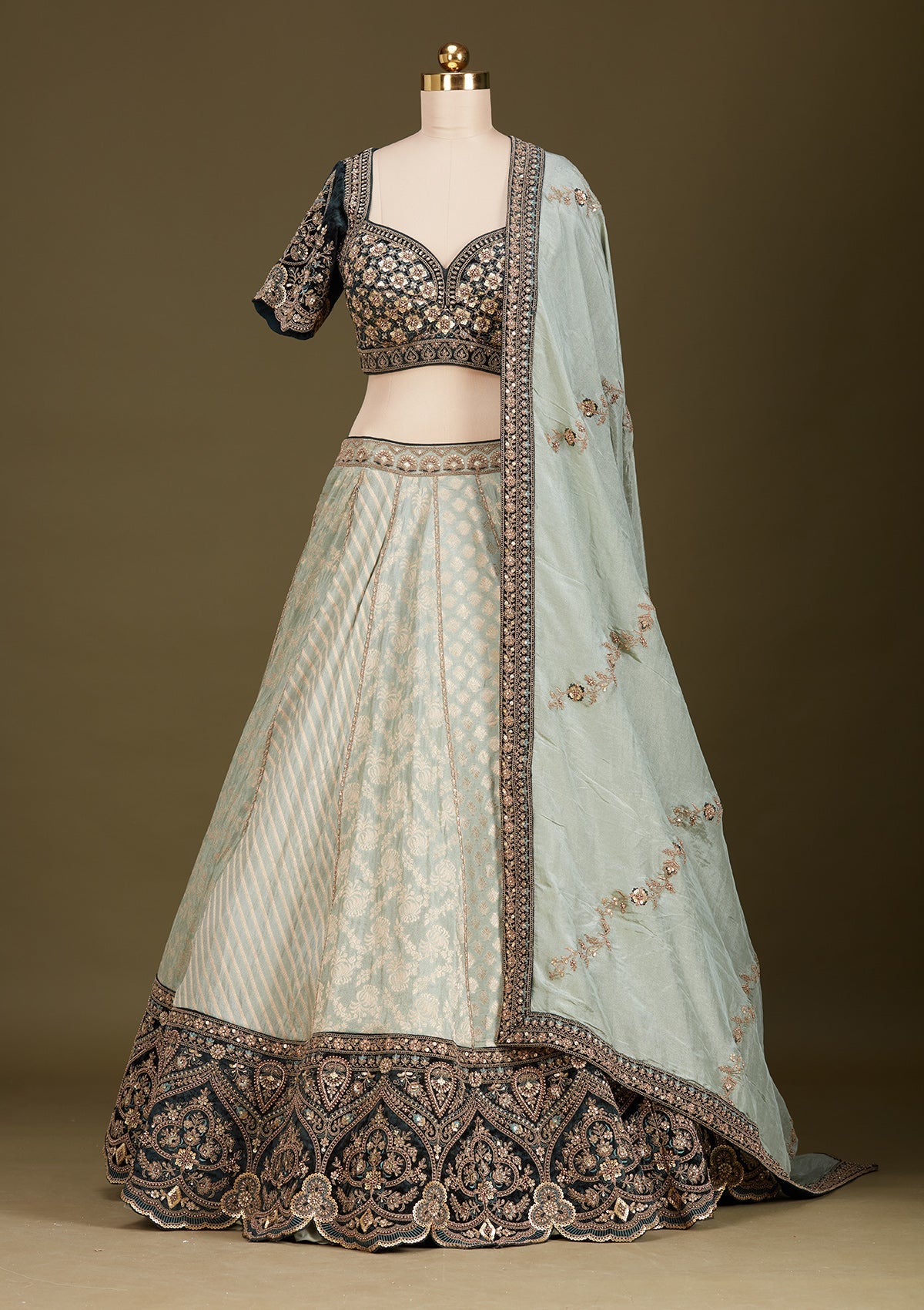 Teal Green Cording Brocade Readymade Lehenga-koskii – Koskii