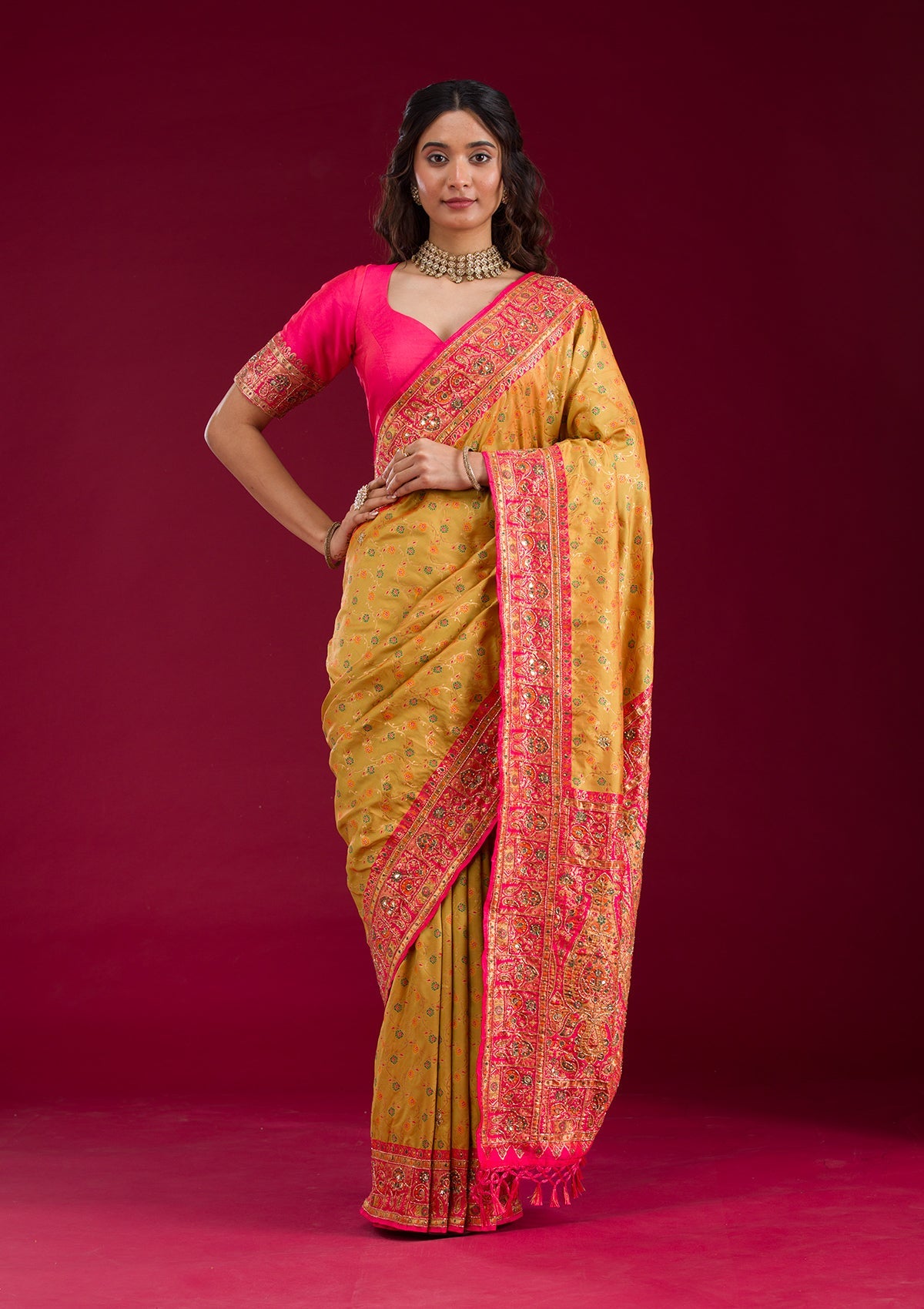 Buy Mehendi Cutdana Art Silk Saree - Koskii