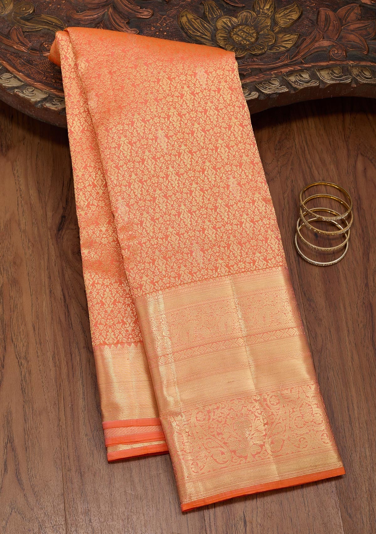 Buy Rust Zariwork Pure Silk Saree - Koskii