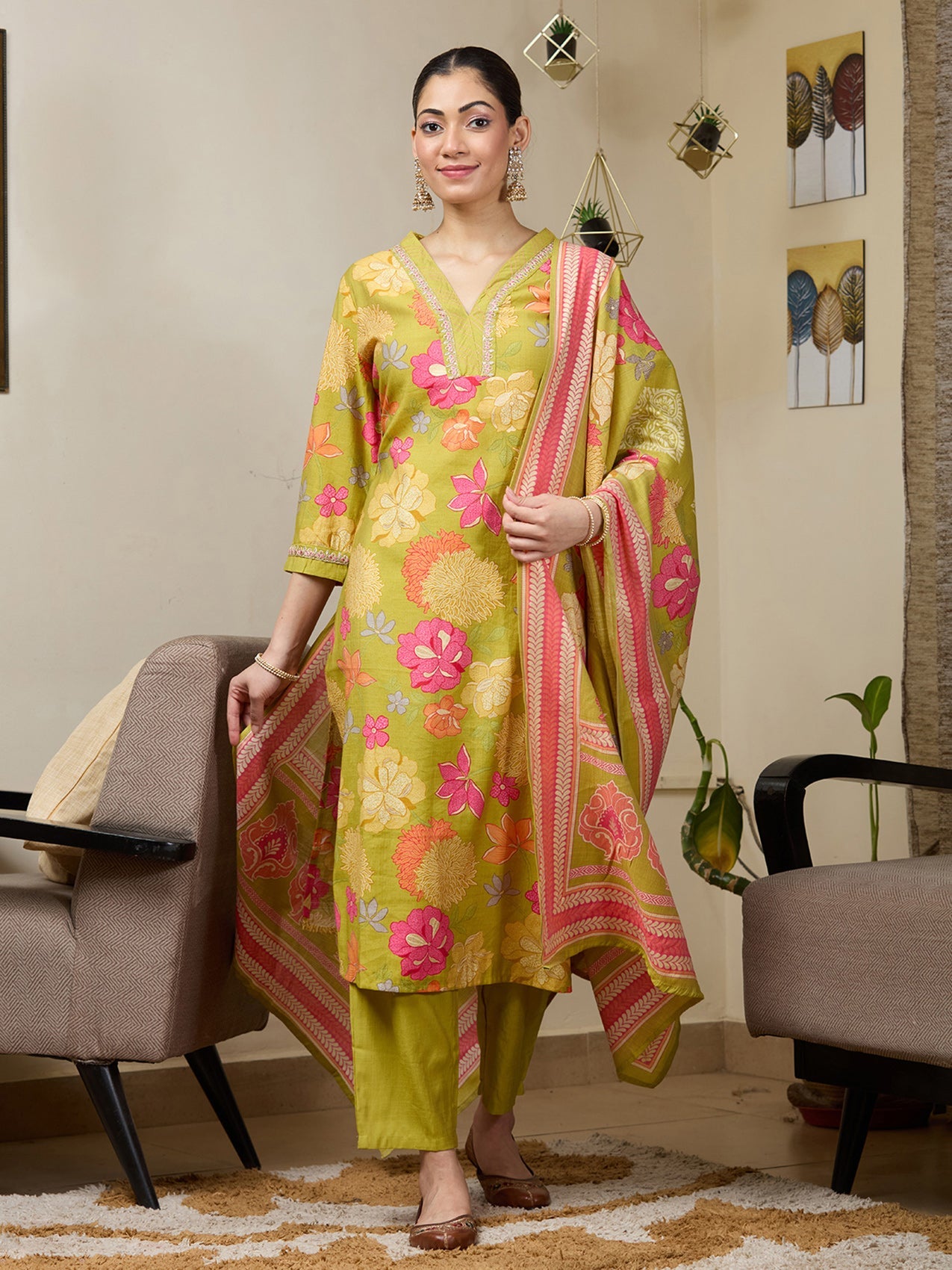 Pista Green Cording Soft Raw Silk Readymade Salwar Suit-koskii – Koskii