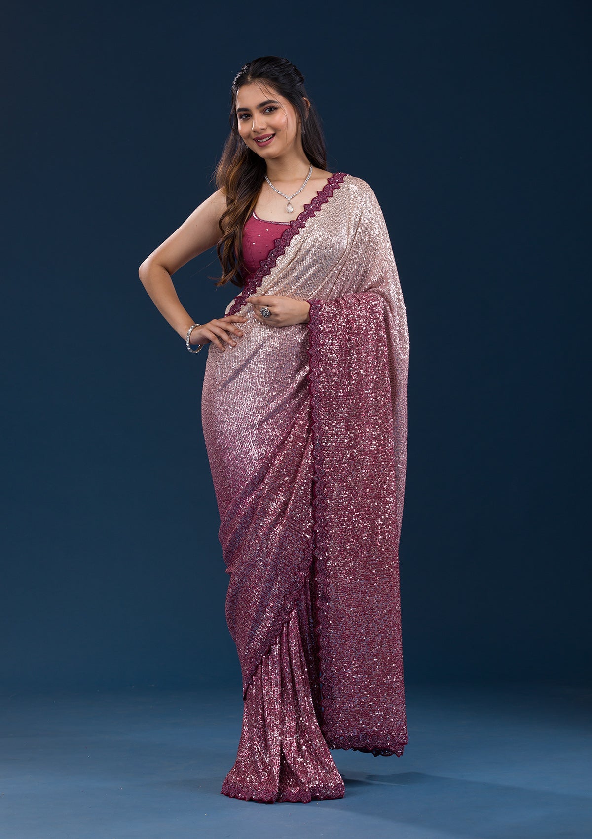 Buy Maroon Sequins Georgette Saree - Koskii
