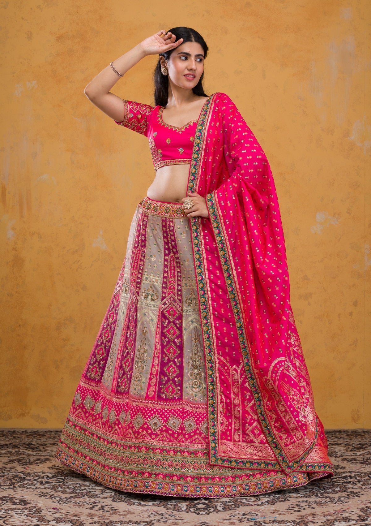 Buy Multi Zariwork Banarasi Readymade Lehenga - Koskii