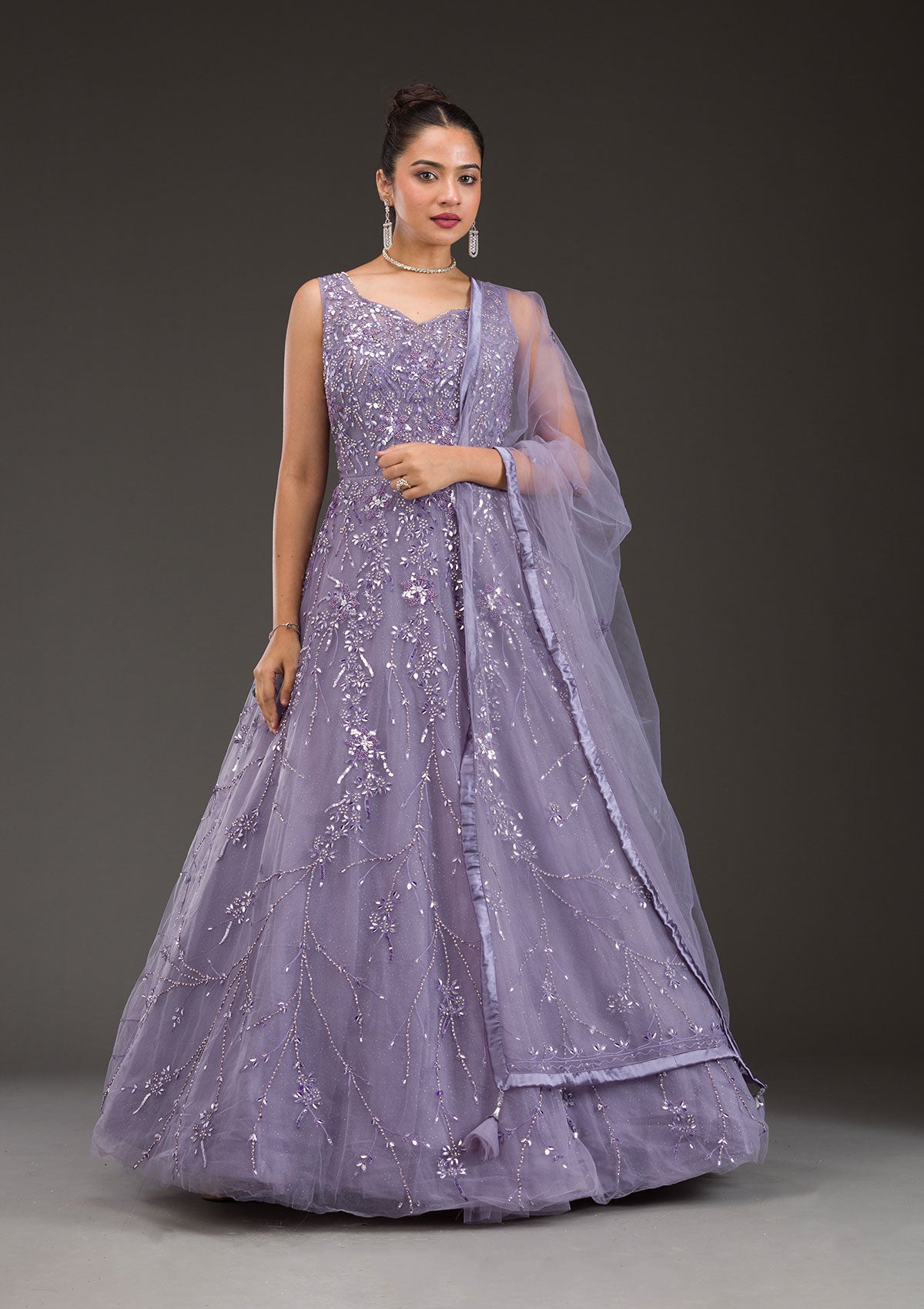 Buy Purple Stonework Net Gown - Koskii