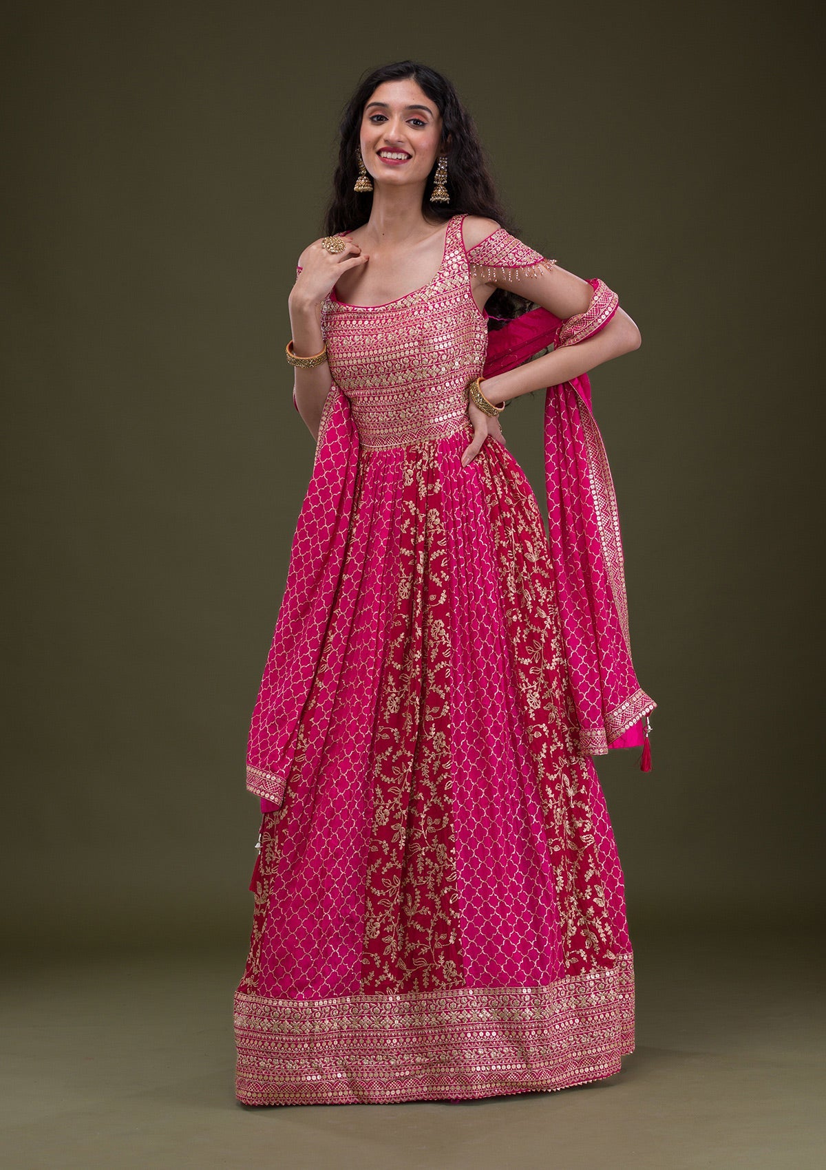 Buy Rani Pink Zariwork Georgette Readymade Salwar Kameez - Koskii