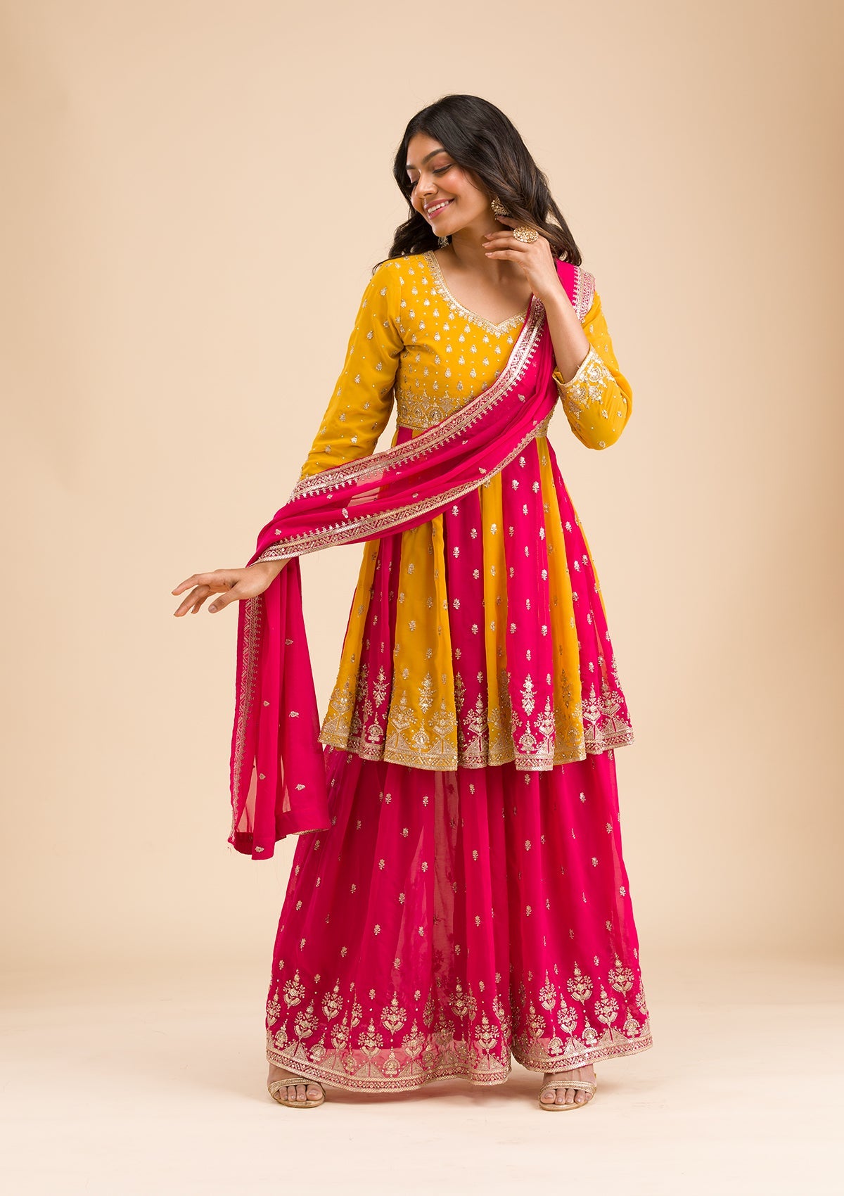 Buy Rani Pink Zariwork Georgette Readymade Salwar Kameez - Koskii
