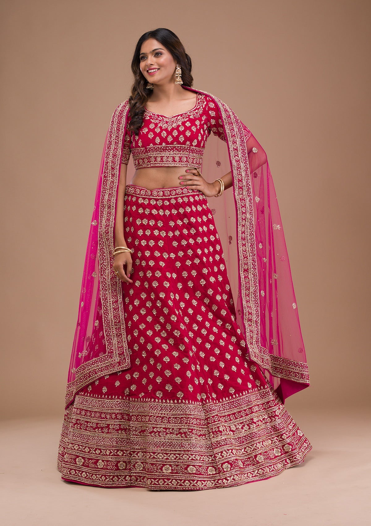 Buy Red Zardosi Velvet Readymade Lehenga - Koskii