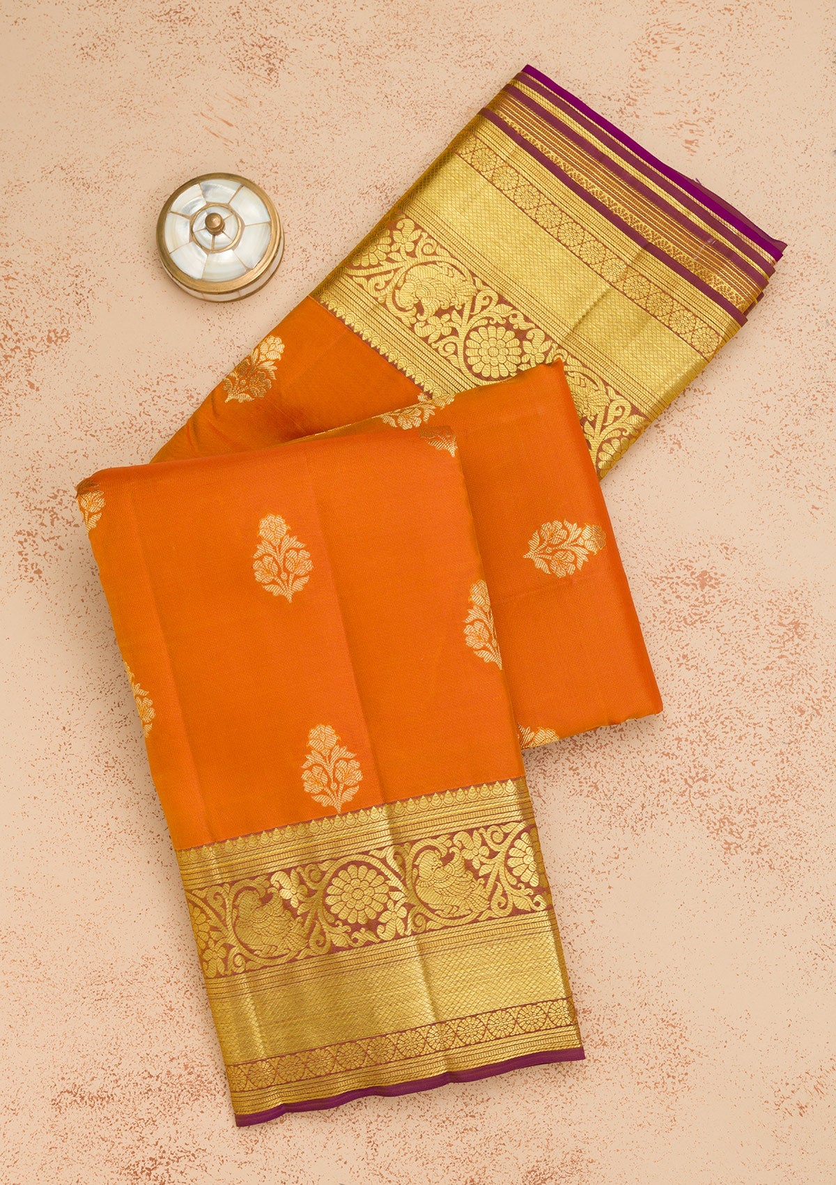 Buy Rust Zariwork Pure Silk Saree - Koskii
