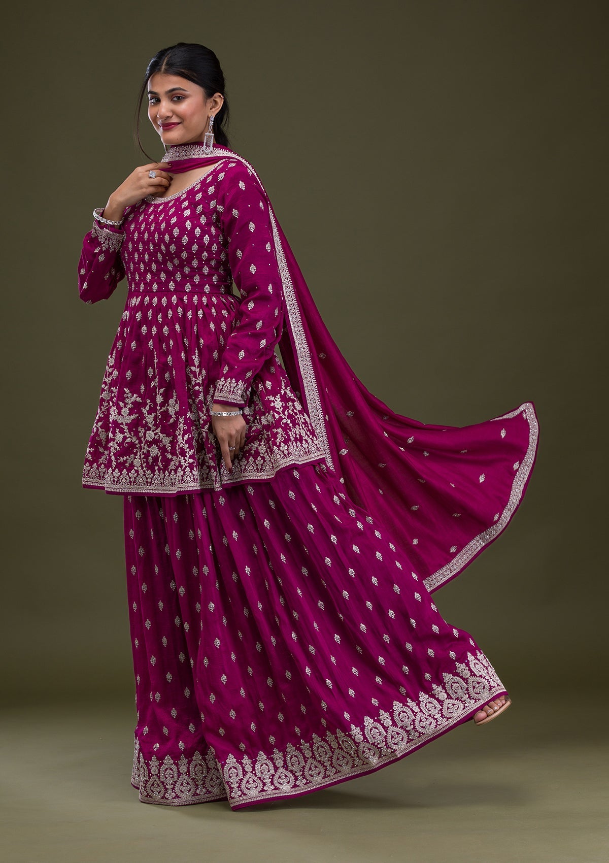 Buy Wine Zariwork Georgette Readymade Salwar Kameez - Koskii