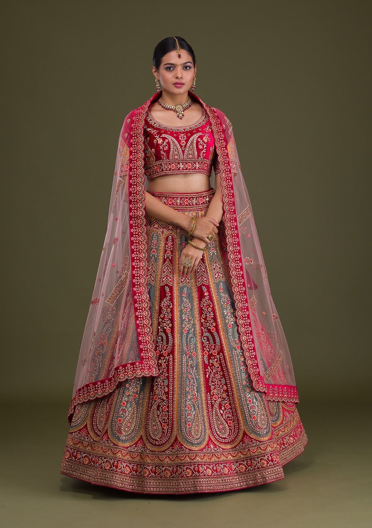 Buy Magenta Pink Stonework Velvet Semi Stitched Lehenga - Koskii
